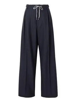 MAISON MARGIELA Pleated Pinstriped Wide-leg Pants - Navy