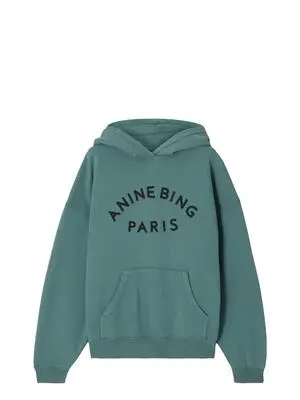 ANINE BING Harvey Appliquéd Fleece Hoodie - Green