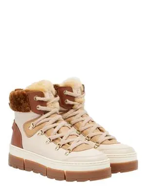 Bogner Shearling-trimmed Leather Ankle Boots - Beige
