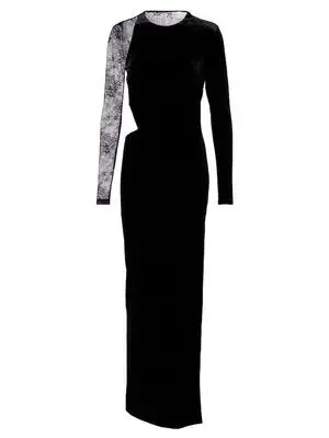 SELF-PORTRAIT Cutout Lace-trimmed Velvet Maxi Dress - Black