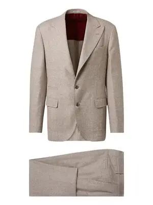 Brunello Cucinelli Prince Of Wales Check Silk, Wool, And Cashmere Suit - Beige