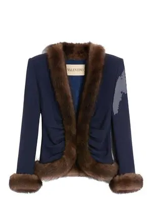 Valentino Garavani Faux Fur-trim Fitted Blazer - Blue