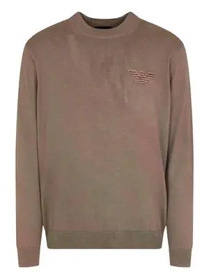 Emporio Armani Embroidered Crew-neck Sweater - Brown