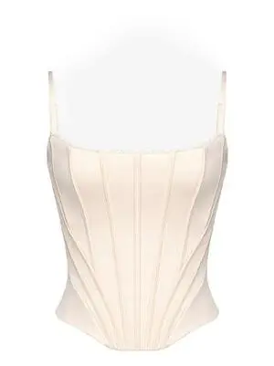 House Of Cb Graphic-print Satin Corset Top - Cream
