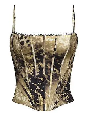 House Of Cb Graphic-print Satin Corset Top - Gold Leopard Print