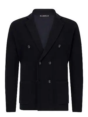Boggi Milano Collared Double-breasted Merino Wool Jacket - Navy Blue