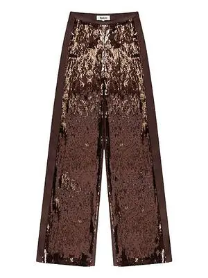 RO&ZO Sequinned Wide-leg Stretch-woven Trousers - Brown