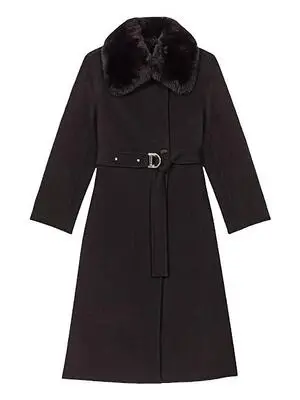 Maje Long Removable-collar Wool-blend Coat - Black