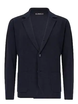 Boggi Milano Collared Single-breasted Wool Jacket - Navy Blue