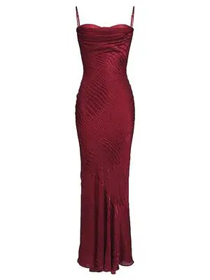 House Of Cb Nalani Fishtail Maxi Gown - Deep Red Burnout