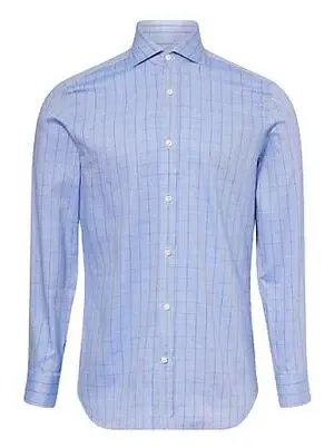 Dunhill Giza Checked Regular-fit Cotton And Cashmere-blend Shirt - Blue