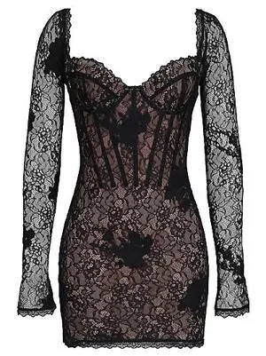 House Of Cb Floral-lace Mini Dress - Black