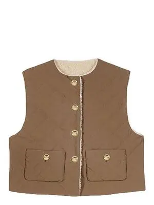 Maje Reversible Sleeveless Puffer Jacket - Ecru Khaki