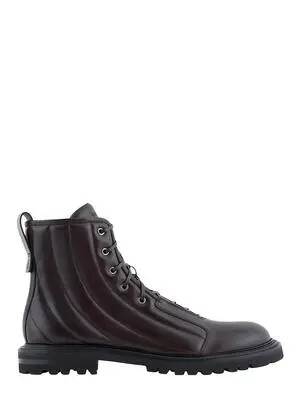 Giorgio Armani Quilted Leather Lace-up Ankle Boots - Dark Brown