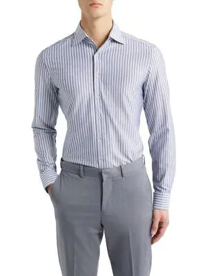 1863 BY ETERNA Slim Fit Stripe Non-iron Dress Shirt - Grey Blue