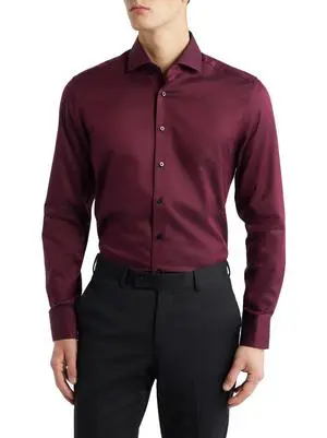 1863 BY ETERNA Slim Fit Solid Non-iron Cotton Dobby Dress Shirt - Dark Red