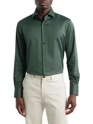 1863 BY ETERNA Modern Fit Solid Non-iron Cotton Dobby Dress Shirt - Dark Green