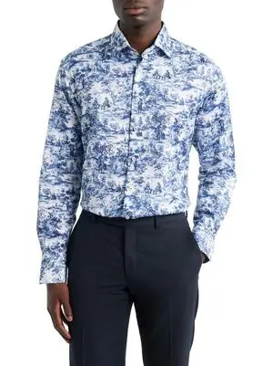 1863 BY ETERNA Modern Fit Toile Non-iron Cotton Dress Shirt - Blue Grey