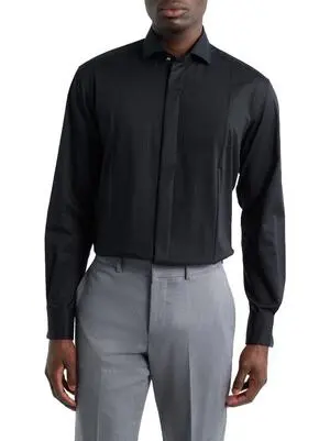 1863 BY ETERNA Slim Fit Pleated Bib Non-iron Cotton Tuxedo Shirt - Black