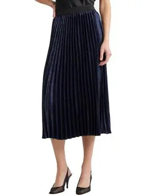 Caslon Pleated Metallic Midi Skirt - Navy Still Metallic
