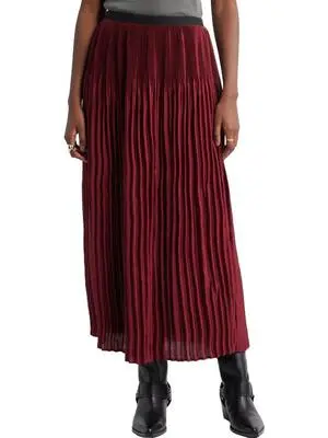 Treasure & Bond Pleated Satin Midi Skirt - Red Grape