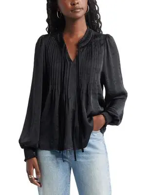 Treasure & Bond Pintuck Satin Top - Black
