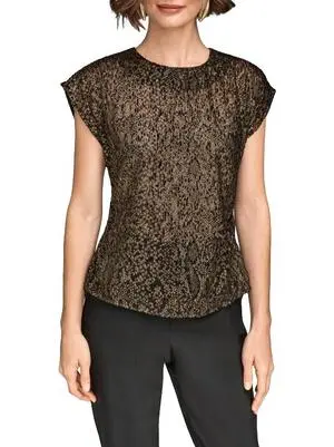 Donna Karan New York Metallic Cap-sleeve Top - Black/gold