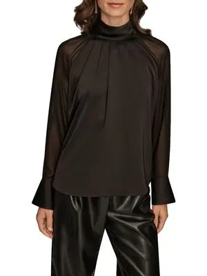 Donna Karan New York Pleated Sheer Sleeve Top - Black