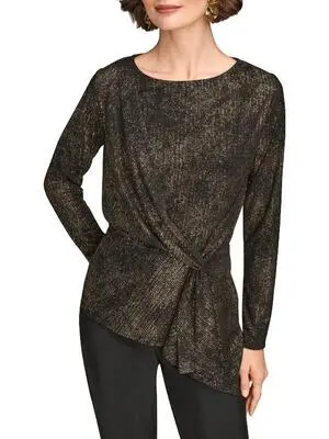 Donna Karan New York Metallic Long Sleeve Shirt - Black/gold