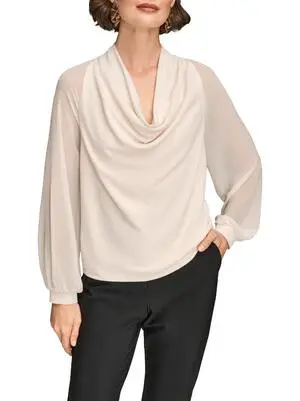 Donna Karan New York Sheer Sleeve Cowl Neck Top - Ivory