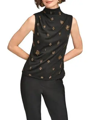 Donna Karan New York Embellished Ruched Knit Top - Black