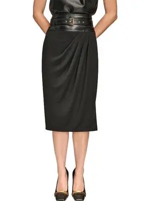 Donna Karan New York Faux Wrap Skirt With Faux Leather Belt - Black