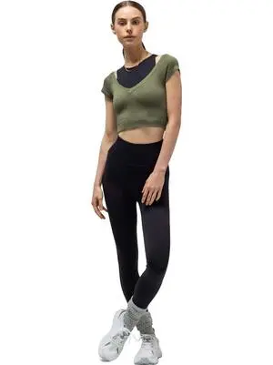REFORMER Ribbed Cap Sleeve Cropped Top Olive
