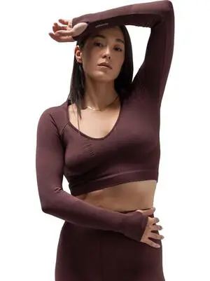 REFORMER V-neck Long Sleeve Crop Top - Maple