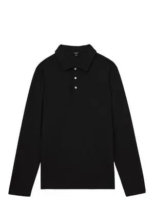 REISS Tivoli Texture Long Sleeve Polo - Black