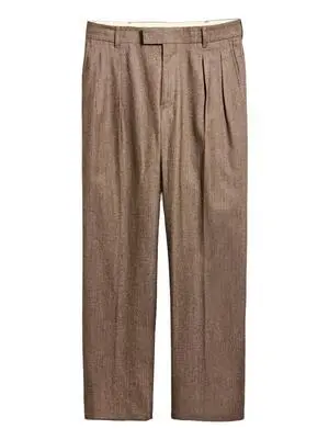 Billy Reid Pleated Cotton & Virgin Wool Dress Trousers - Brown