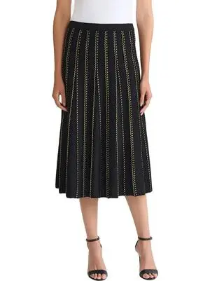 Ming Wang Linear Metallic Knit Midi Skirt - Black/gold