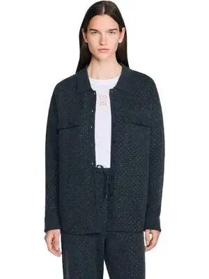 Sandro Long Rhinestone Cardigan - Charcoal Grey