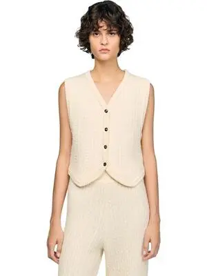 Sandro Cable Knit Waistcoat - Ecru