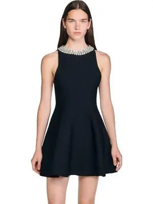 Sandro Rhinestone Collar Mini Dress - Black