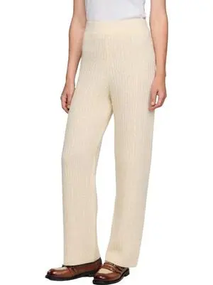 Sandro Cable Knit Straight Leg Trousers - Ecru