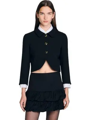 Sandro Cropped Jacket With Decorative Buttons - Black