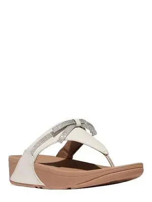 Fitflop Lulu Glitz Bow Leather Toe-Post Sandals Paris Beige