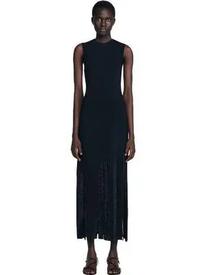 Sandro Fringed Maxi Knit Dress - Black