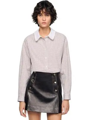 Sandro Plaid Shirt With Pearl Collar - Beige/white