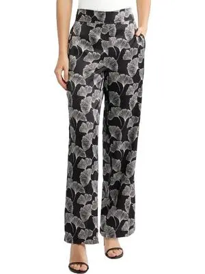 Anne Klein Printed High-waist Wide-leg Trousers - Black/white/ivory