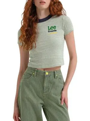 LEEM X Crayola Crop T-shirt - Ecru Green Stripe