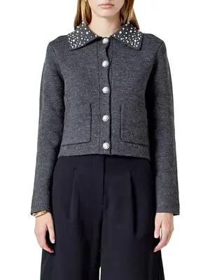 Endless Rose Embellished Collar Cardigan - Dark Grey