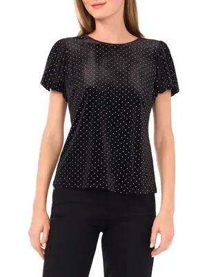 CECE DUPRAZ Studded Bubble Sleeve Velvet Top - Rich Black