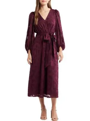 Anne Klein Floral Appliqué A-line Dress - Dark Chianti